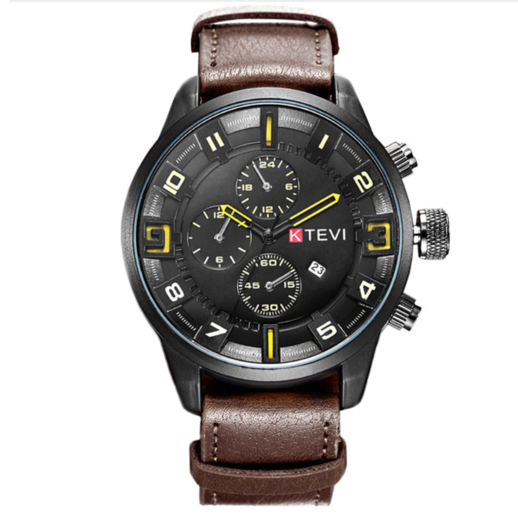 Relogio Masculino Couro Ktevi Bracelete Marrom Preto | Shopee Brasil