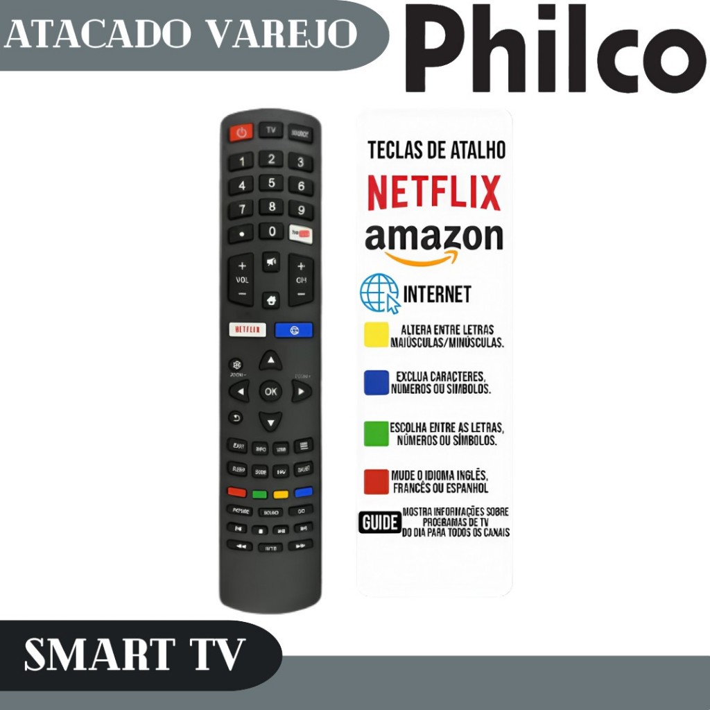Controle Remoto Tv Philco Smart Netflix Youtube 4K sky-9027 | Shopee Brasil