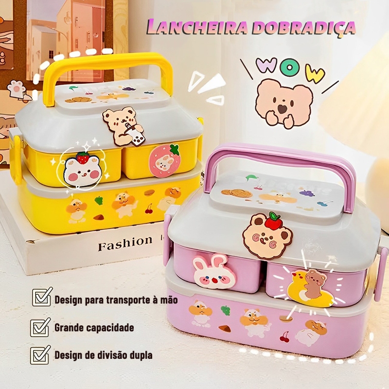 Lancheira Infantil Plástica com 3 Compartimentos para Bento, Piquenique ...