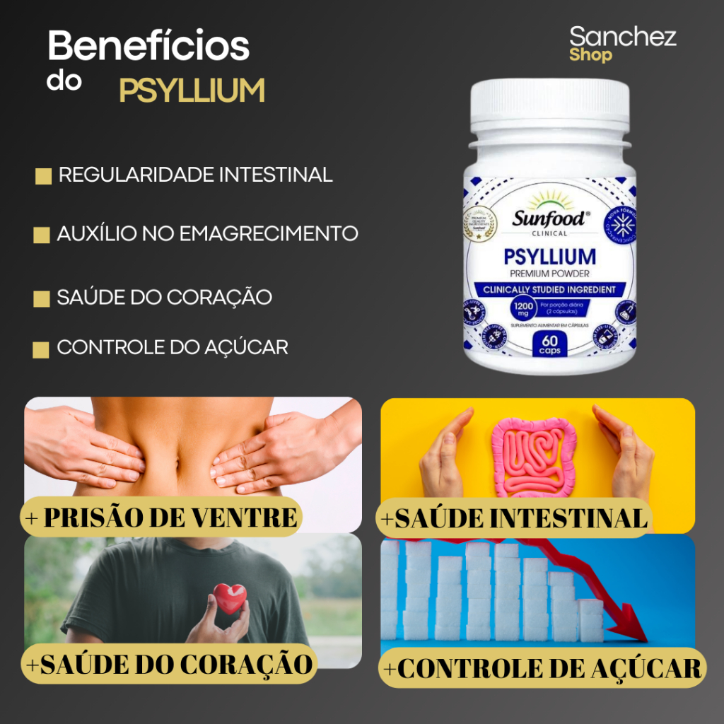 Psyllium Premium Powder 1200mg 60 Cápsulas Sunfood | Shopee Brasil
