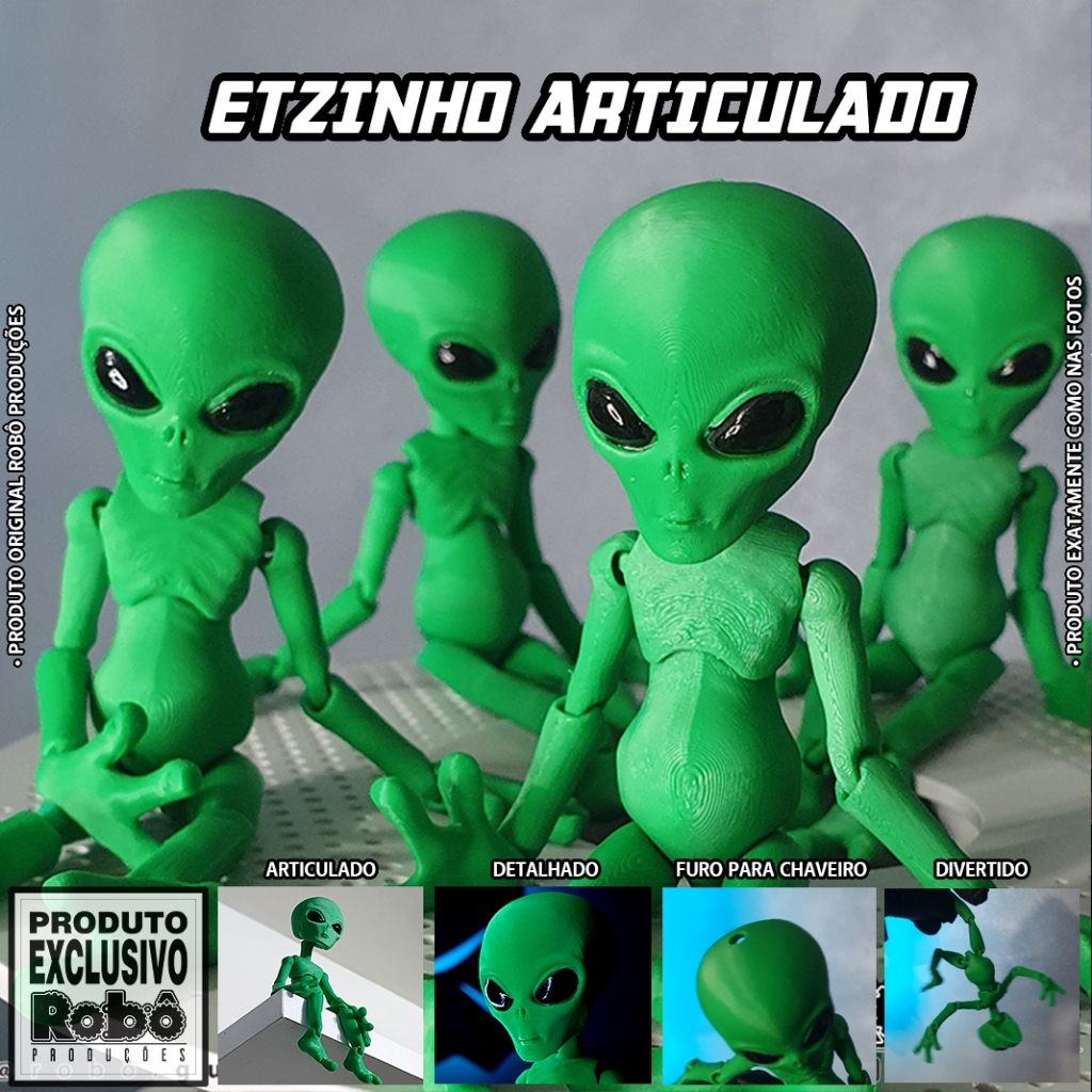 ET Alien Extraterrestre Alienigena Marciano Grey - Chaveiro presente - Boneco articulado UFO ...