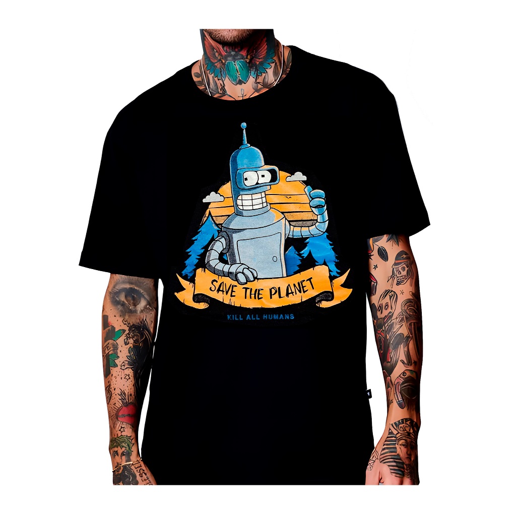 Camiseta Futurama - Bender - Kill All Humans 100% Algodão Premium ...