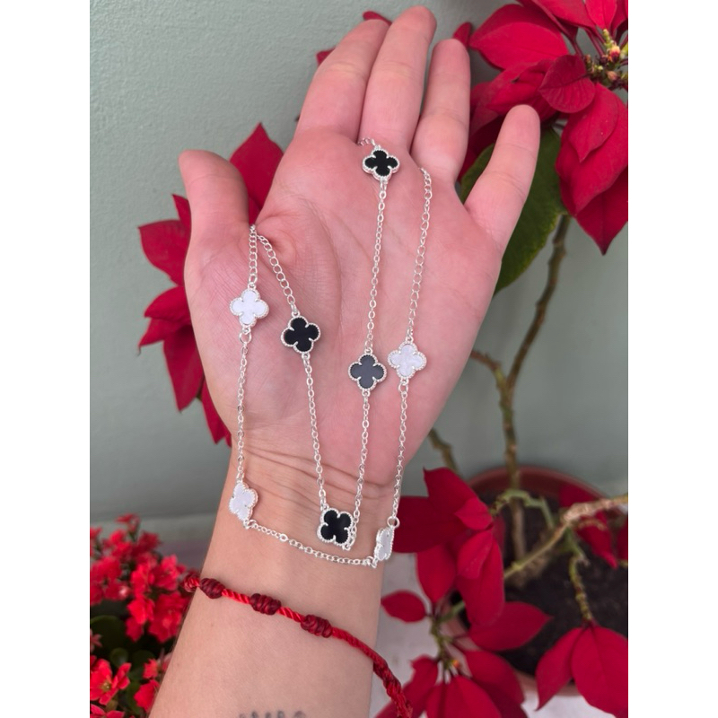 Corrente colar cholker trevo flor banhada a prata legítima | Shopee Brasil