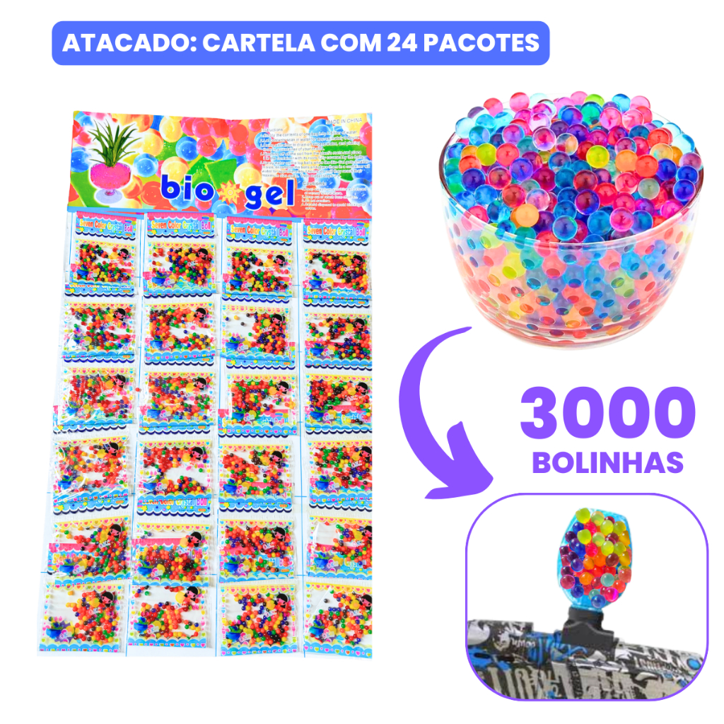 3000 Un Bolinhas de Gel Colorida 7 A 8 mm Obeez Cartela C/ 24 Pacotes ...