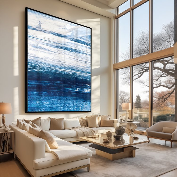 Quadro Decorativo 110x80cm Chanfrada Abstrato Azul Hall Luxo Casa Sala ...