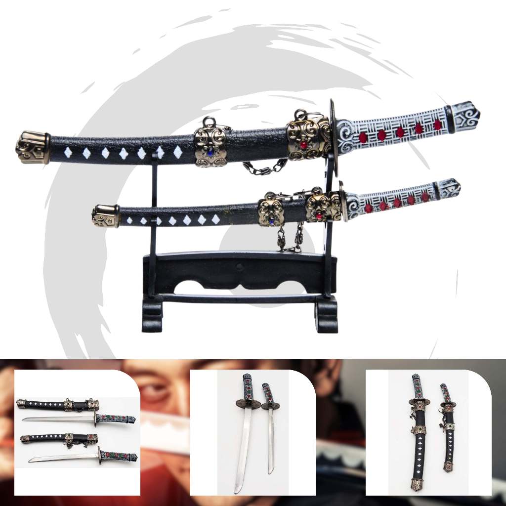 Kit Enfeite 2 Espadas Samurai Miniatura Katana Espada Com Suporte ...