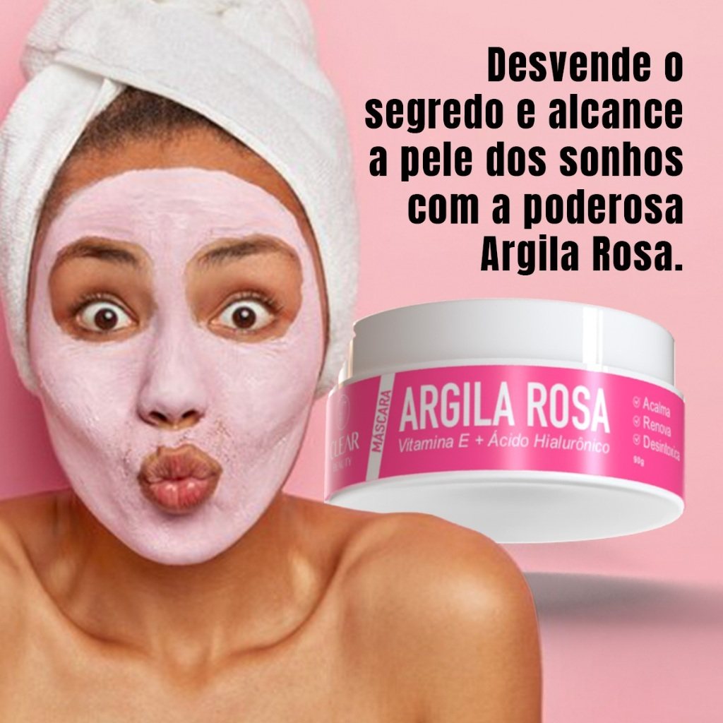 Máscara Facial Skin Care Completo Argila Rosa Com Ácido Hialurônico ...