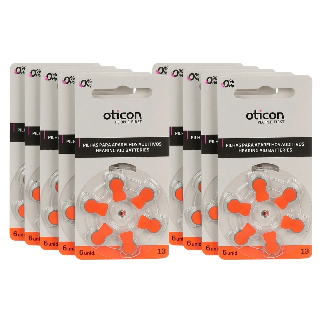 OTICON 13 / PR48 - 1 Cartela - 6 Baterias para Aparelho Auditivo | Shopee Brasil