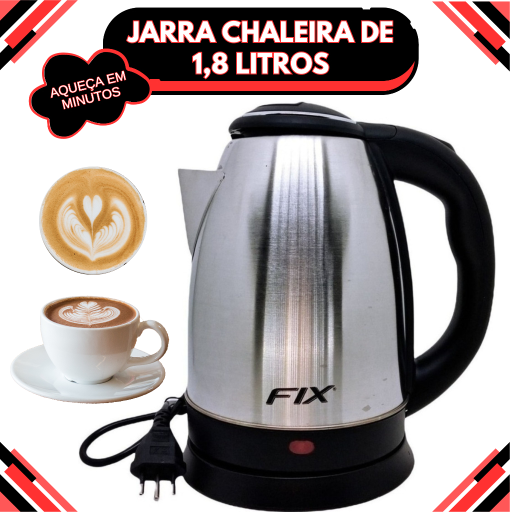 Jarra Chaleira Elétrica Térmica Inox 1.8 Litros 1000W Inox Prateada Desligamento Automático 220v ...
