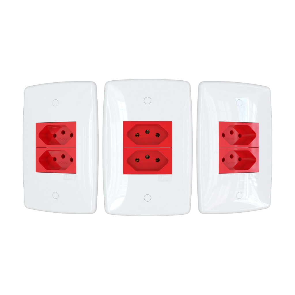 Tomada Dupla 10A e 20A C/Placa 4x2 Branca Módulo Vermelho Blux Finesse+ | Shopee Brasil