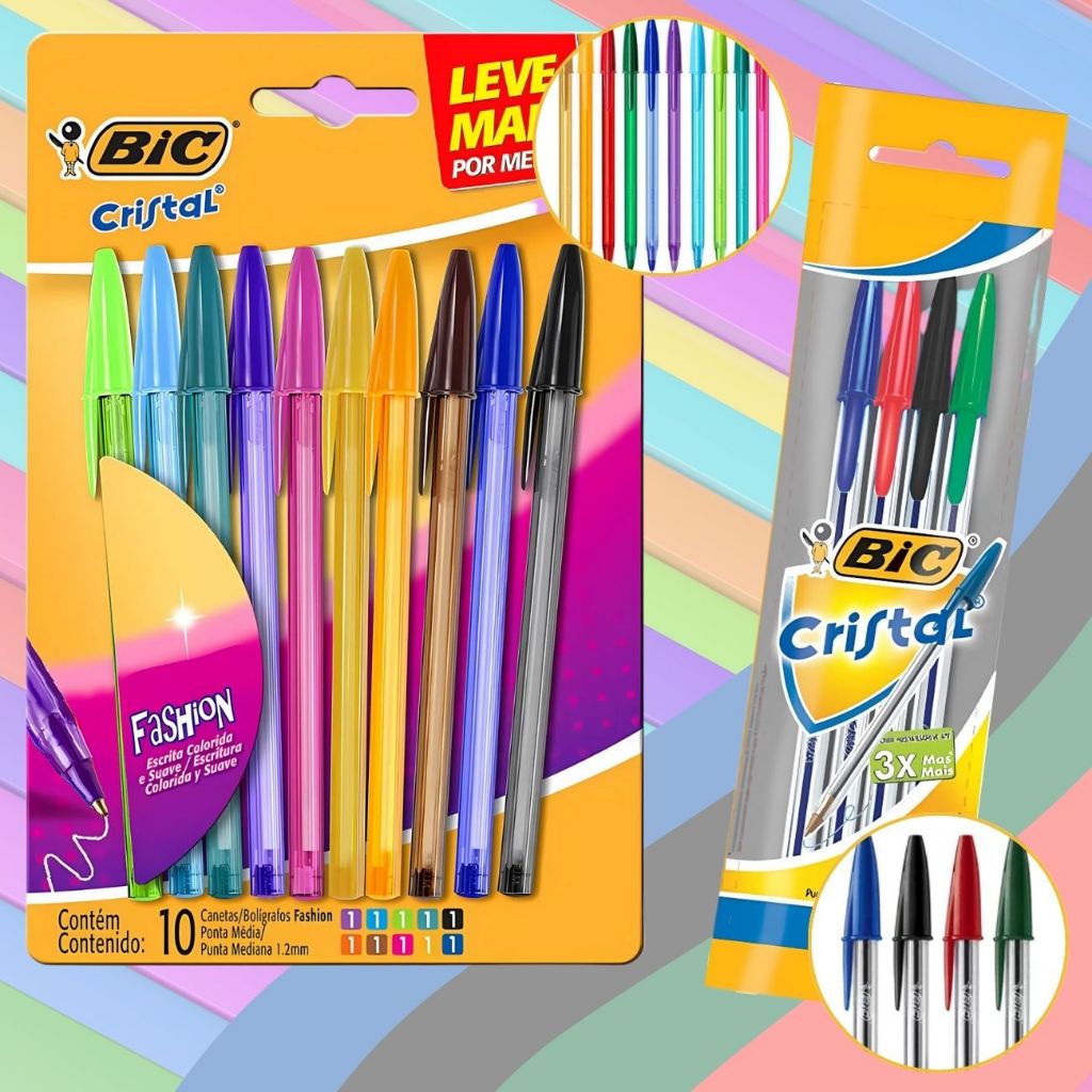 Kit Caneta Esferográfica Colorida BIC Fashion 14 Cores Ponta Média 1 ...