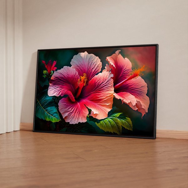 Quadro Decorativo 110x80cm Flor de Hibisco Rosa Hall Luxo Casa Sala ...