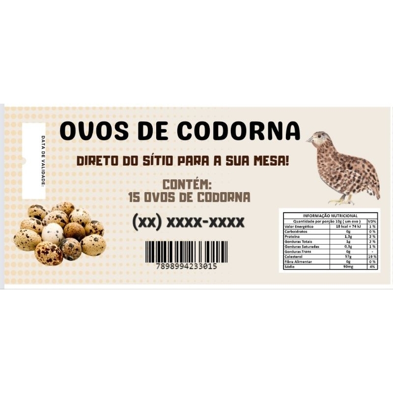 300 Rótulos para cartela de ovos de codorna - 14x6,5cm | Shopee Brasil