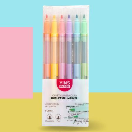 Caneta Dupla ponta 6 cores dual pastel iluminada Yin's papel / PARELARIA JQ / REF.: YP7399 ...