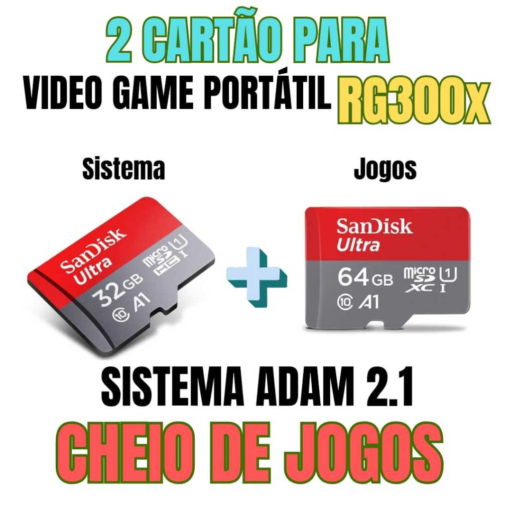 Cartão Com Sistema Adam + Cartão Com Jogos Para Anbernic RG300X RG350 e ...