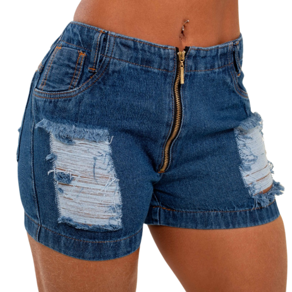 Short Jeans rasgado feminino com detalhes detonado | Shopee Brasil