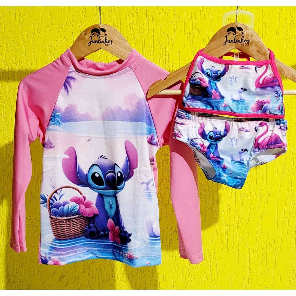 Kit Moda Praia e Piscina Biquini ou Sunga + Camisa UV Stitch Magali ...