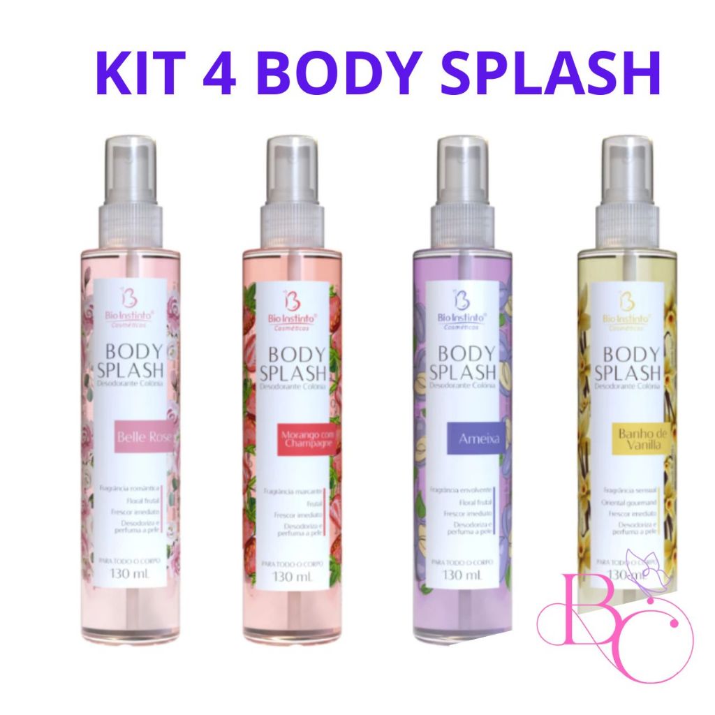 4 Body Splash Bio Instinto Perfume Corporal 130mL Ameixa Bele Rose ...