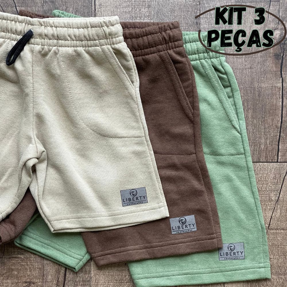 Kit 3 Bermuda Menino Moletom Infantil Short Com Bolso E Cordão De Ajuste Conforto E Qualidade ...