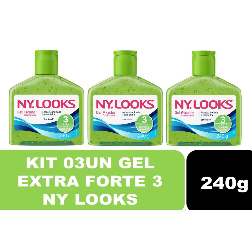 Kit 03un Gel Fixador Ny Looks 3 Extra Forte 240g | Shopee Brasil