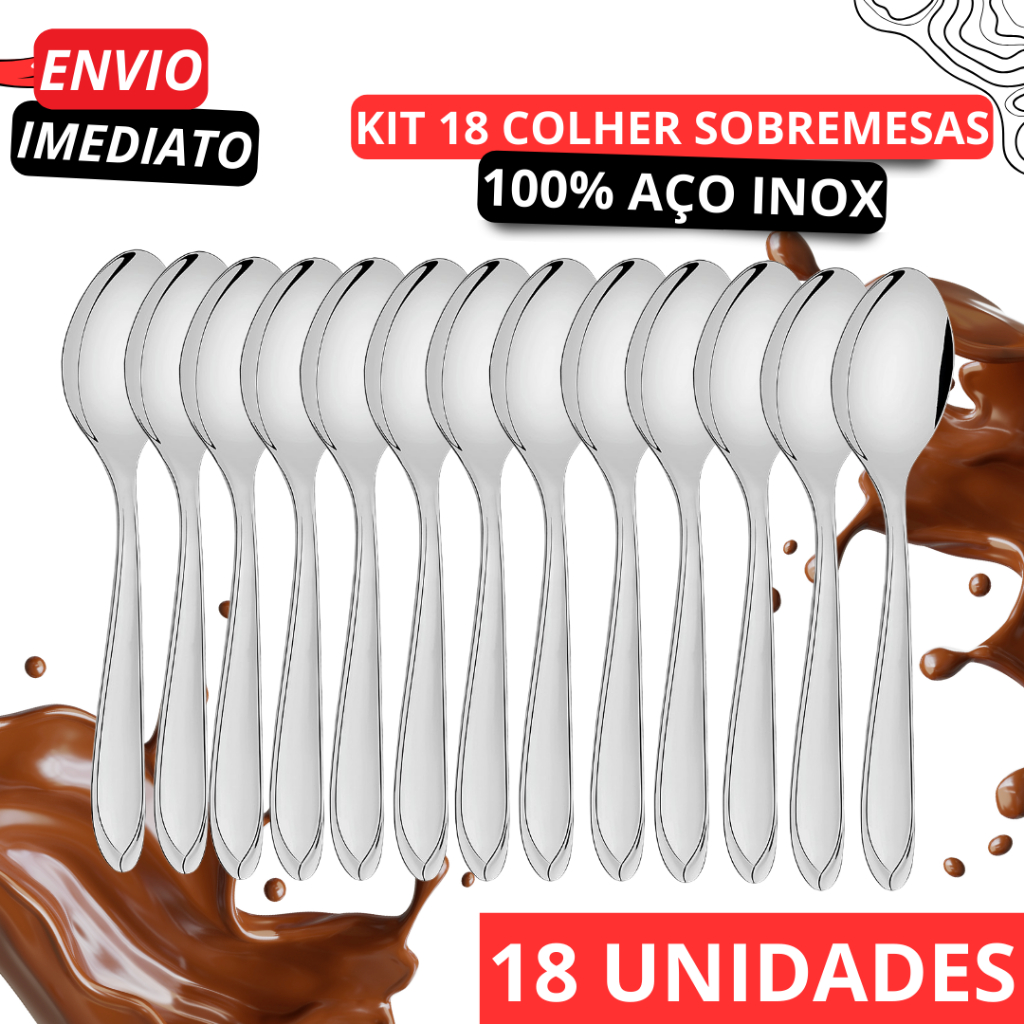 OFERTA Kit 18 Colheres de Sobremesas 100% Aço Inox Premium Para Doces e ...