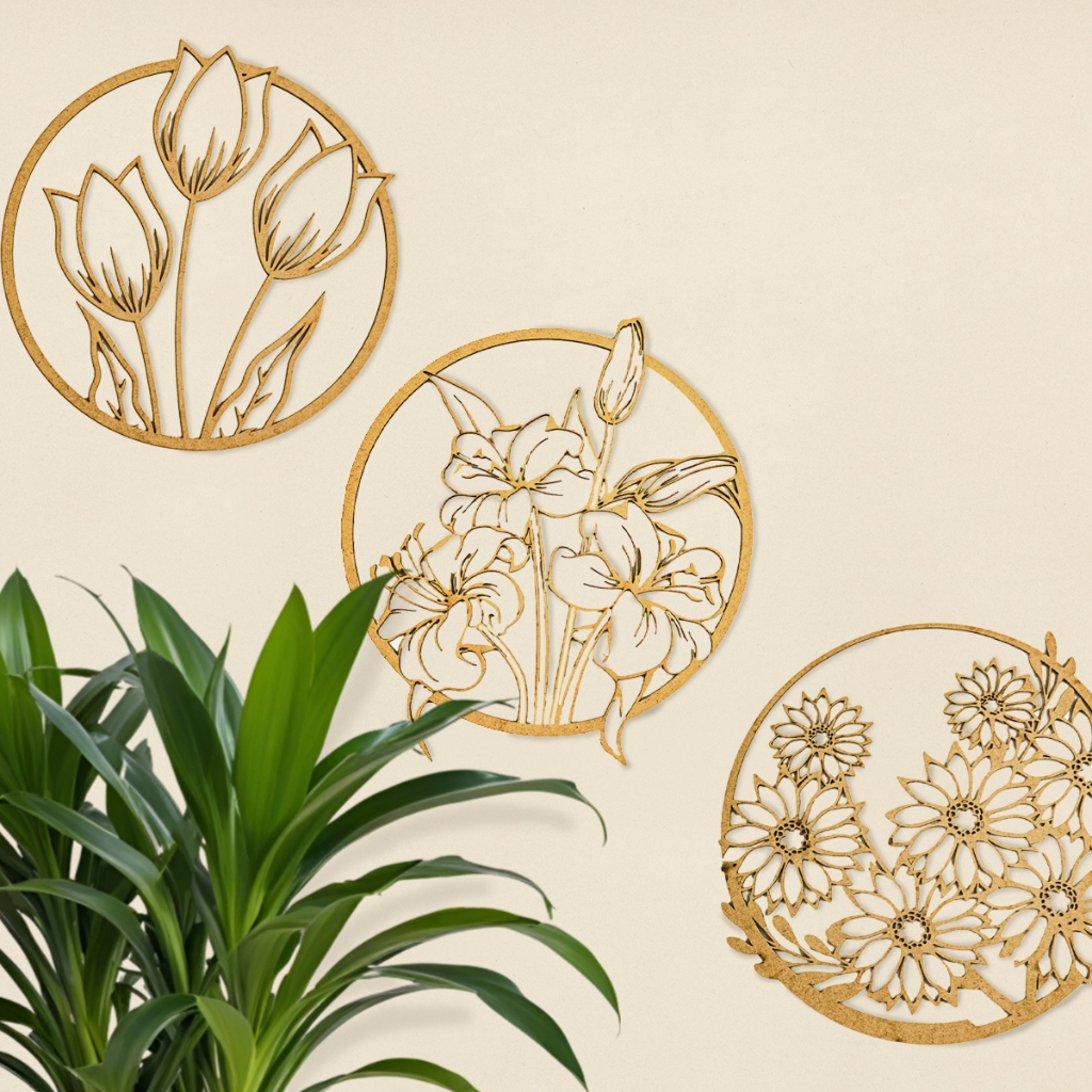 Kit 3 Quadros Decorativos em MDF Apliques de Parede Tema Flores ...