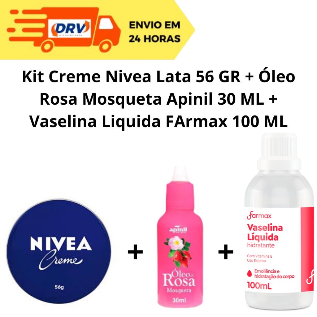 Creme Nivea Lata 56 GR + Óleo Rosa Mosqueta Apinil 30 Ml + Vaselina ...