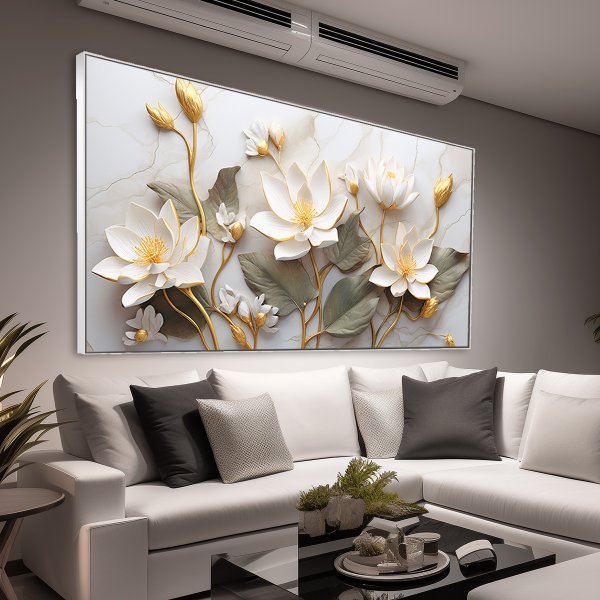 Quadro Decorativo 110x80cm Flor de Lótus Branca Hall Luxo Casa Sala ...