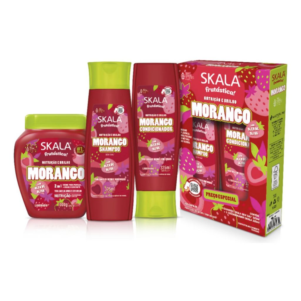 Kit Completo Skala Frutástica Morango Shampoo e Cond 325ml + Creme de ...