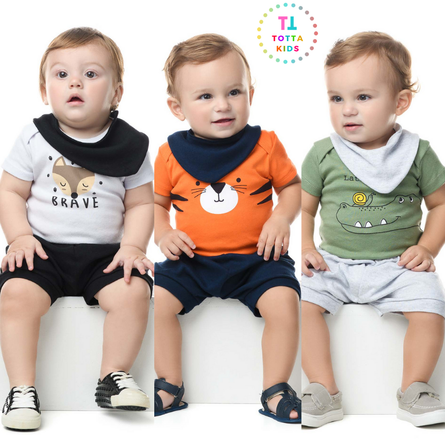 Kit Body Bebê Menino Bordado - 3 Peças Verão - Conjunto 1 Body Manga ...