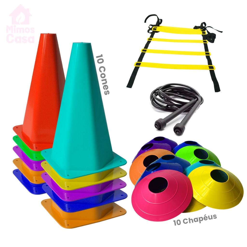 Kit 10 Cones 10 Chapéus Chinês 1 Corda de pular e 1 Escada Agilidade Funcional Para Diversos ...
