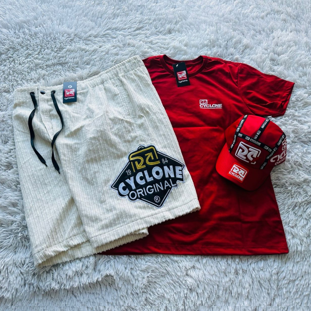 Kit Bermuda Cyclone Branca 100% Veludo e Camiseta Vermelha Cyclone ...