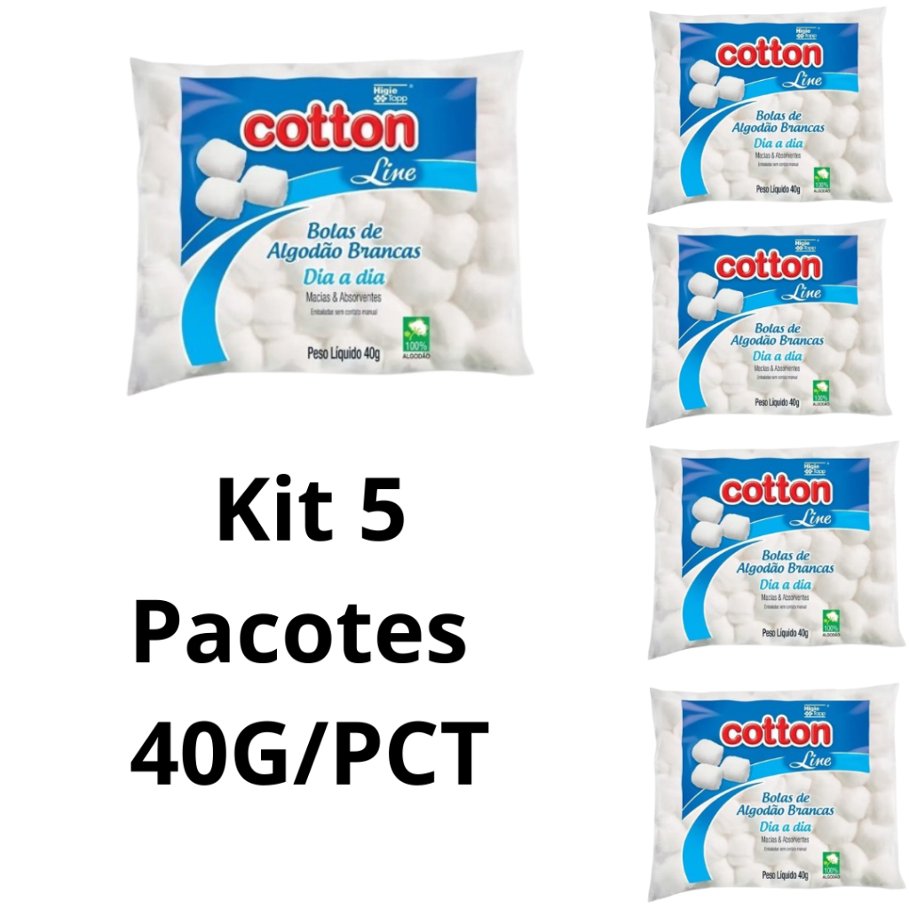 KIT 5 PACOTES DE ALGODÃO COTTON 40 GRAMAS CADA PACOTE | Shopee Brasil