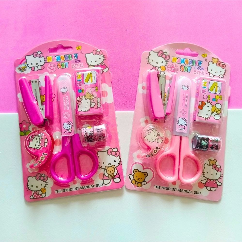 Kit Escolar Hello Kitty Tesoura/Grampeador + Grampos/Rolinho + Durex ...