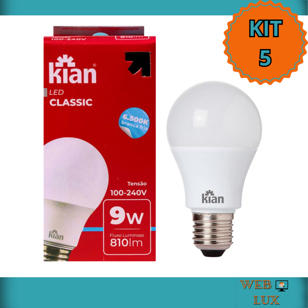 Kit 5 Lampada LED 9w Branca Fria 6500k Super Bulbo Economica Bivolt | Shopee Brasil