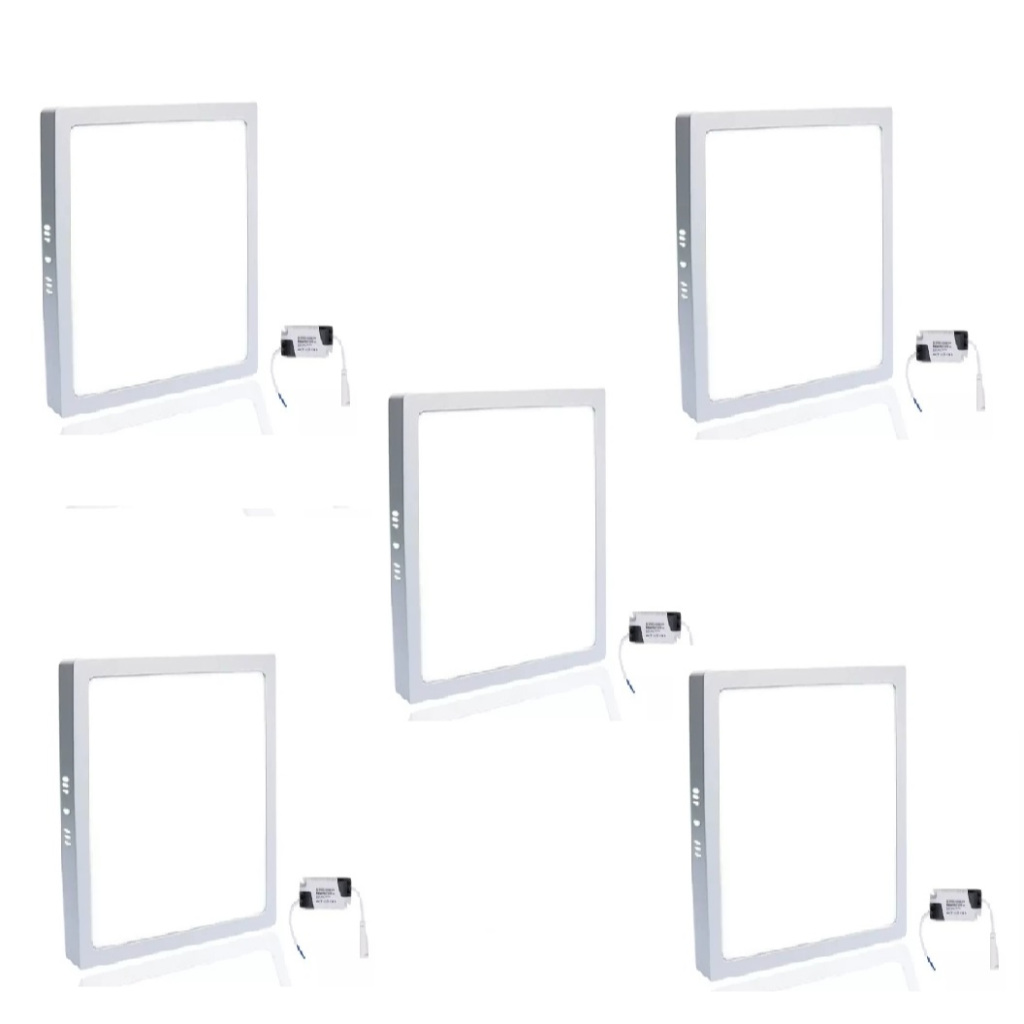 Kit Com 5 Painéis Luminária de Teto Led Painel Plafon Led 18w Quadrado de Sobrepor Branco Frio ...
