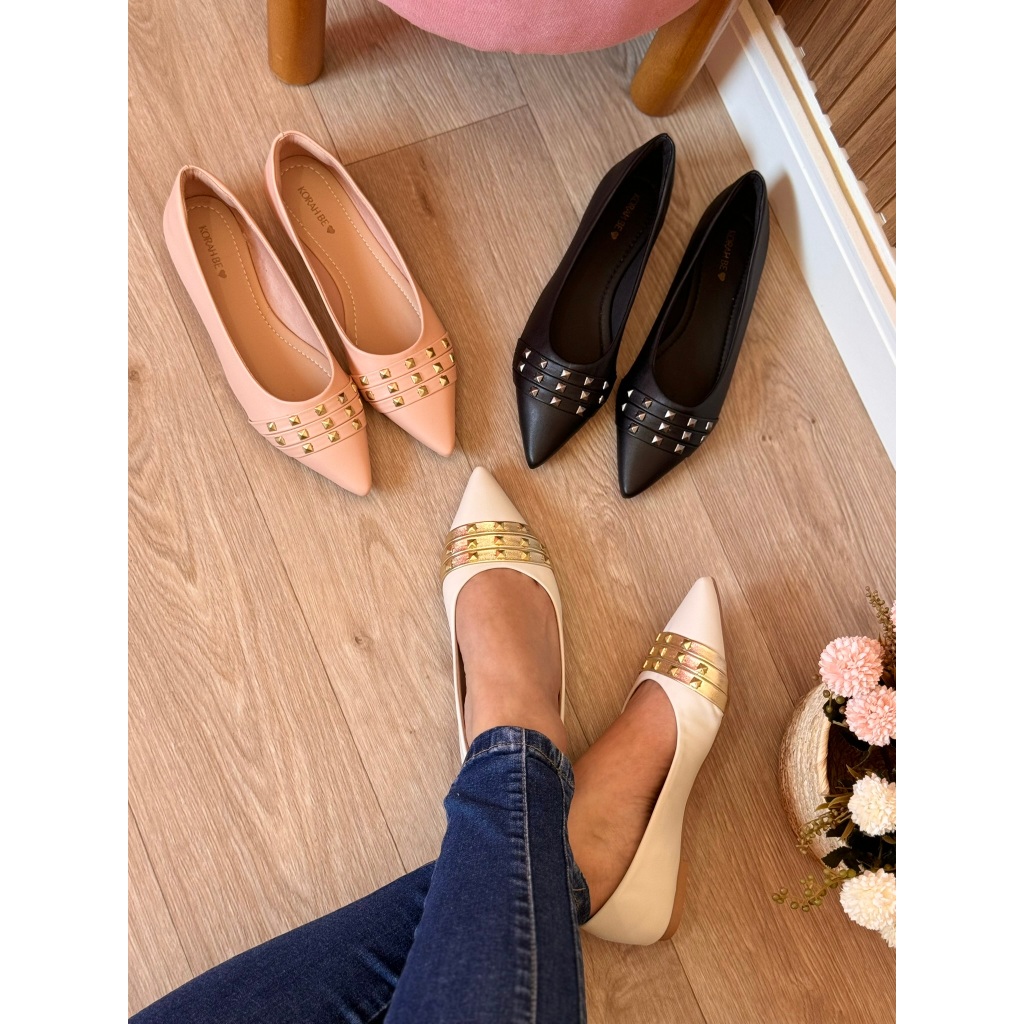 Sapatilha Bico Alongado com Spikes Moderna Confortável | Shopee Brasil