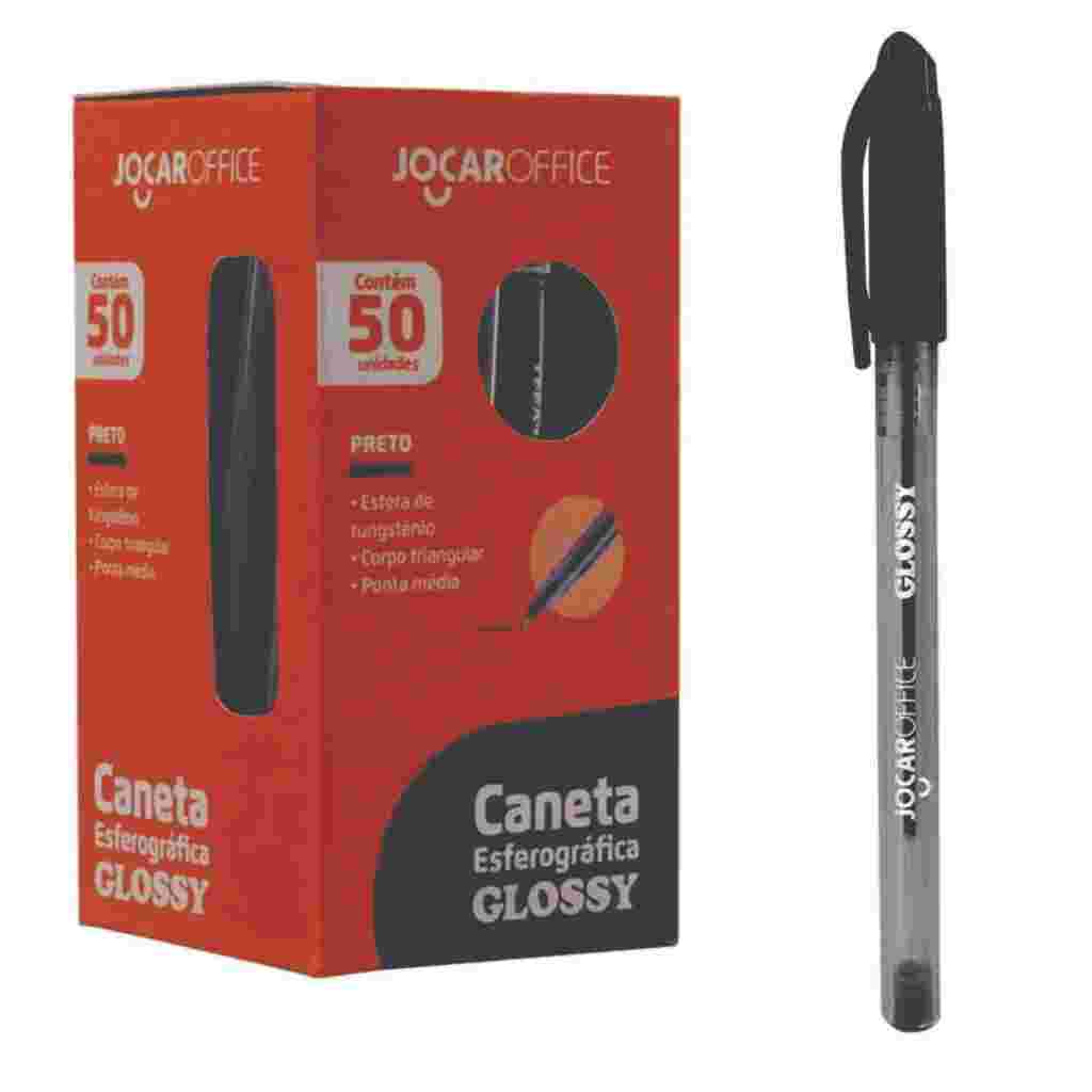 Caneta Esf.Glossy Escrita Media Preta Cx/50 Und Jocar Office | Shopee ...