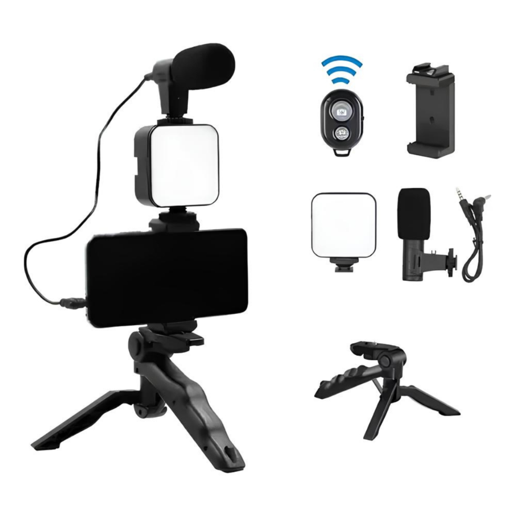Kit Tiktoker Youtuber Gravar Vídeo Luz Tripé Som Pra Celular | Shopee ...