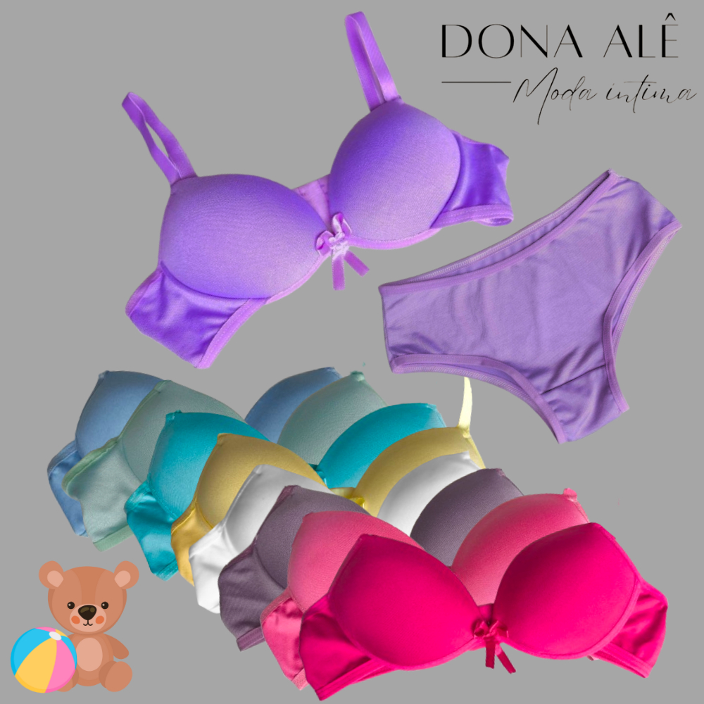 Conjunto Sutiã e Calcinha Com Bojo Sem Estampa Menina Moça Juvenil Com ...