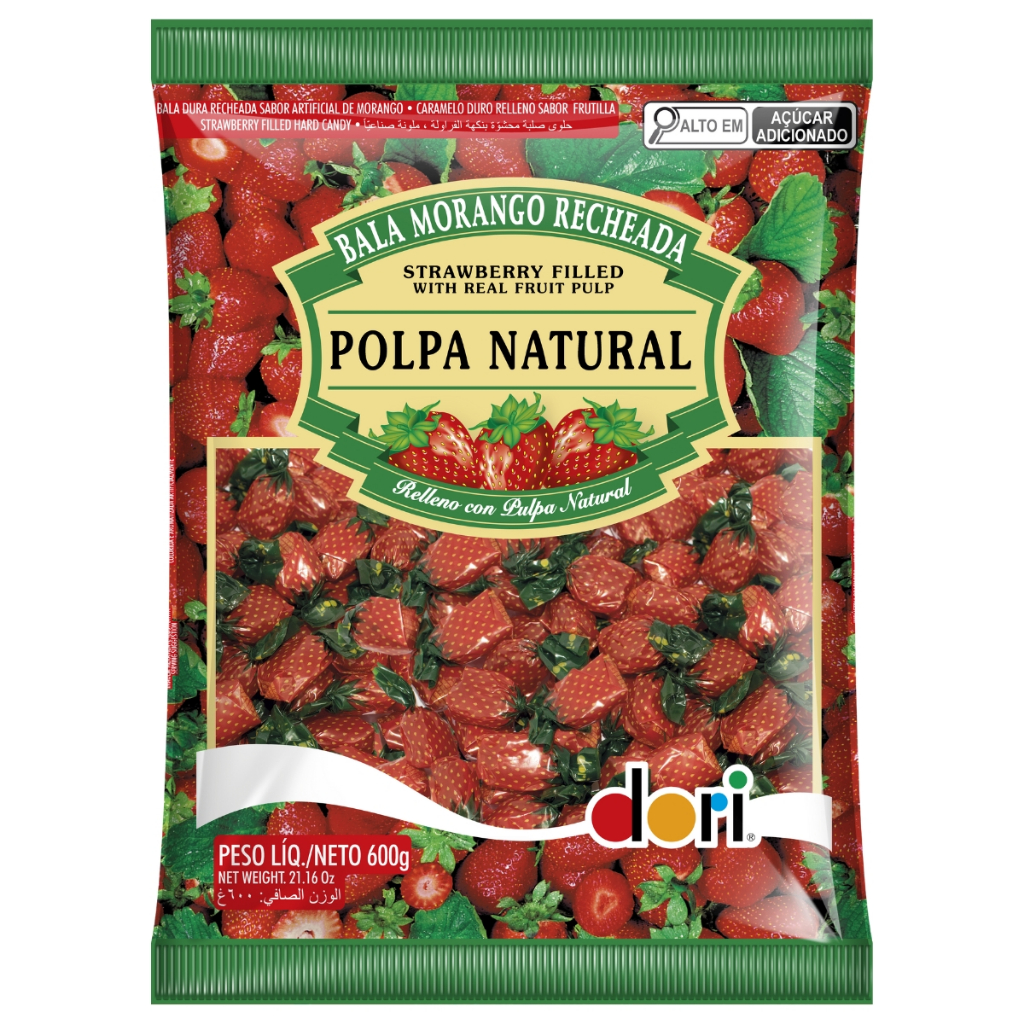 Bala Morango Recheada Polpa Natural 600g - Dori | Shopee Brasil