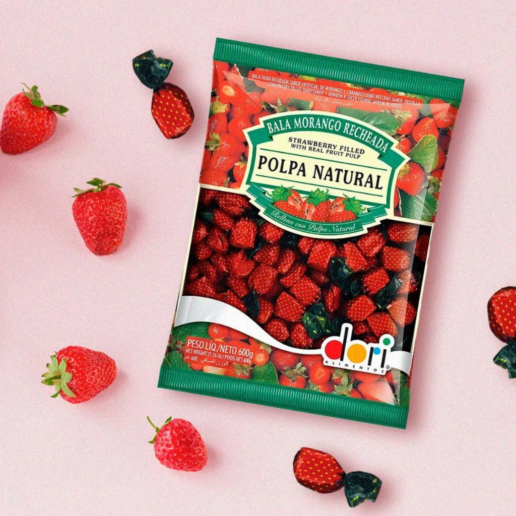Bala Morango Recheada Polpa Natural 600g - Dori | Shopee Brasil