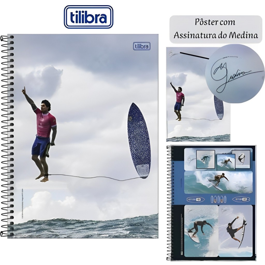 CADERNO MEDINA 10 MATERIAS ORIGINAL OLIMPIADAS SURF 160 FLS TILIBRA ...