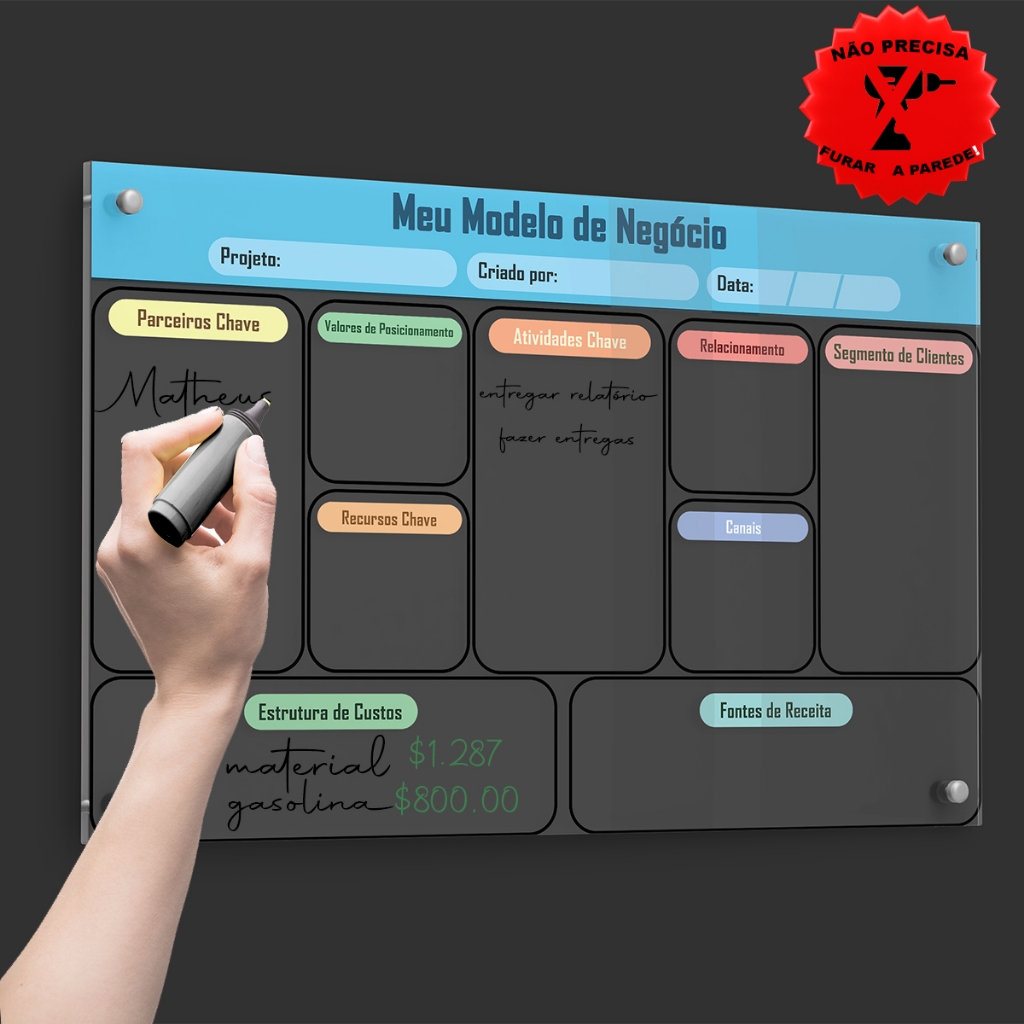 Quadro De Aviso Recados anotações modelo de negocios moldura Acrilico ...