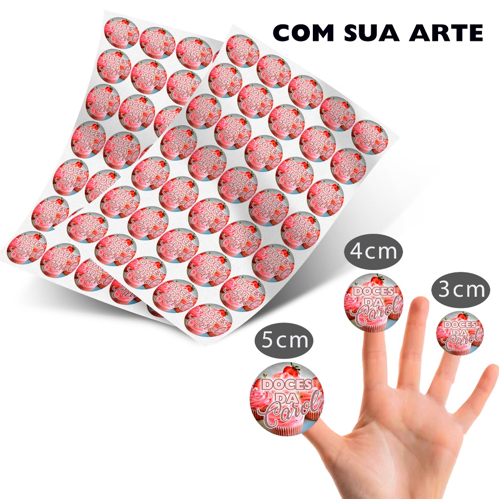 200 adesivos redondos em papel fotográfico com sua arte diversos ...
