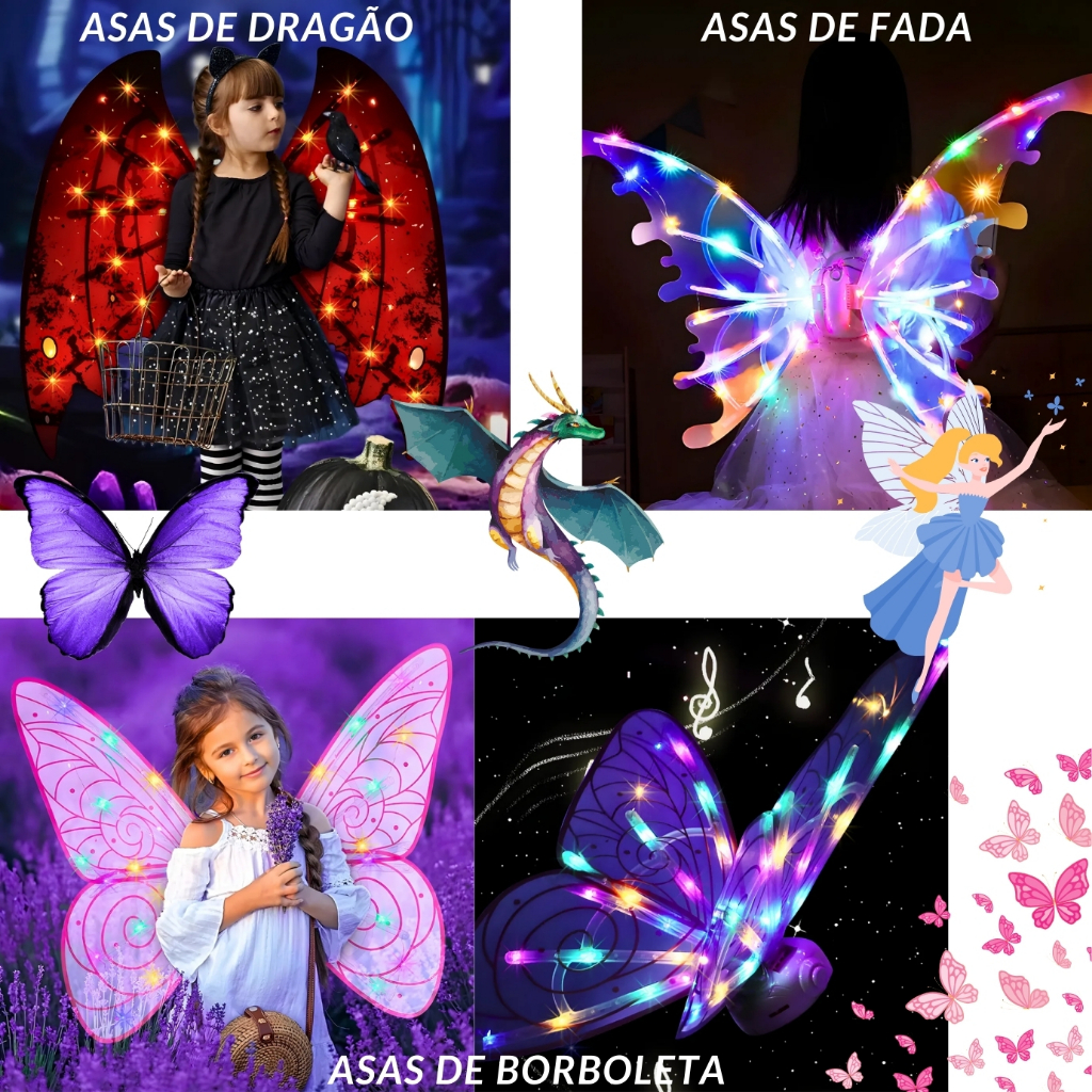Asas de borboleta elétrica com led e musica eventos festa fantasia asas ...