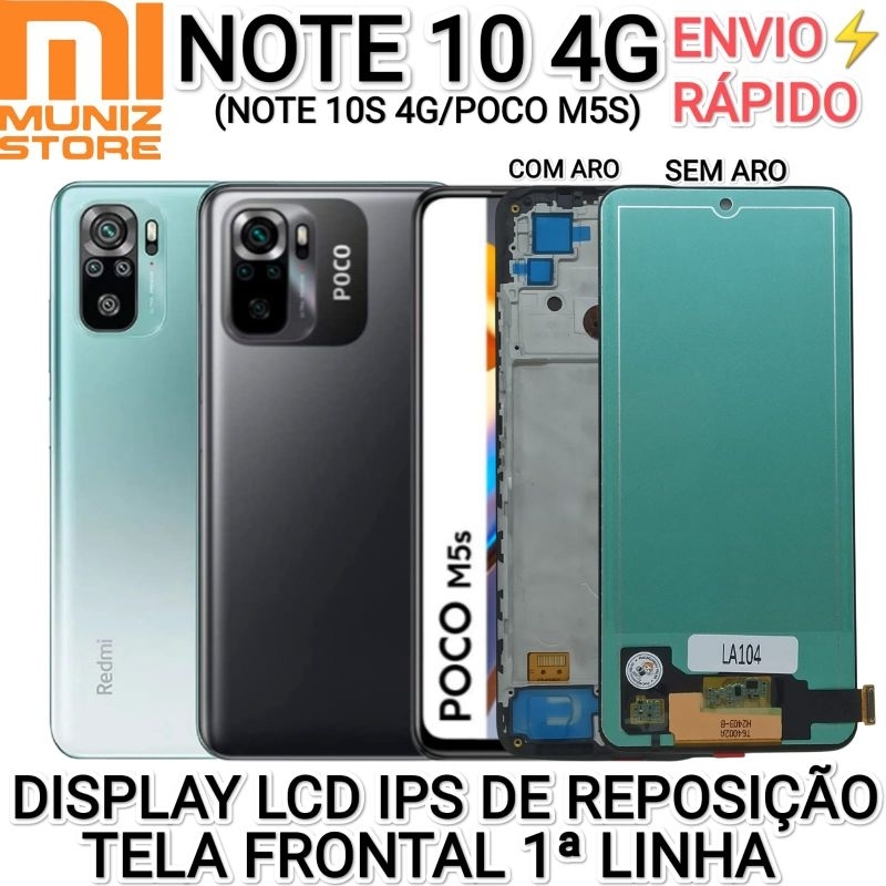 Display Frontal Redmi Note 10 4G/10S/Poco M5S Xiaomi LCD IPS 1°Linha Com Moldura Módulo Chassi ...