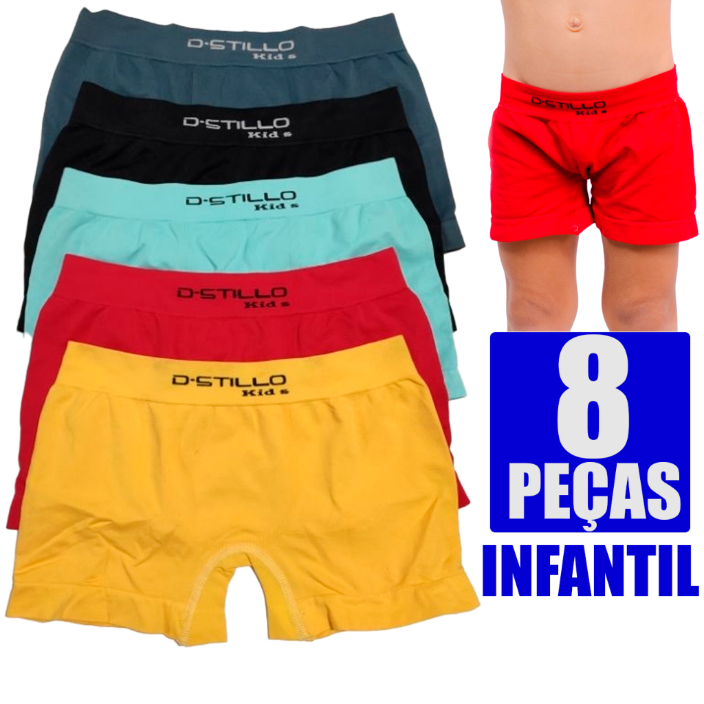 Cueca Infantil Kit Conjunto 8 Peças cuecas box infantil Menino sem ...