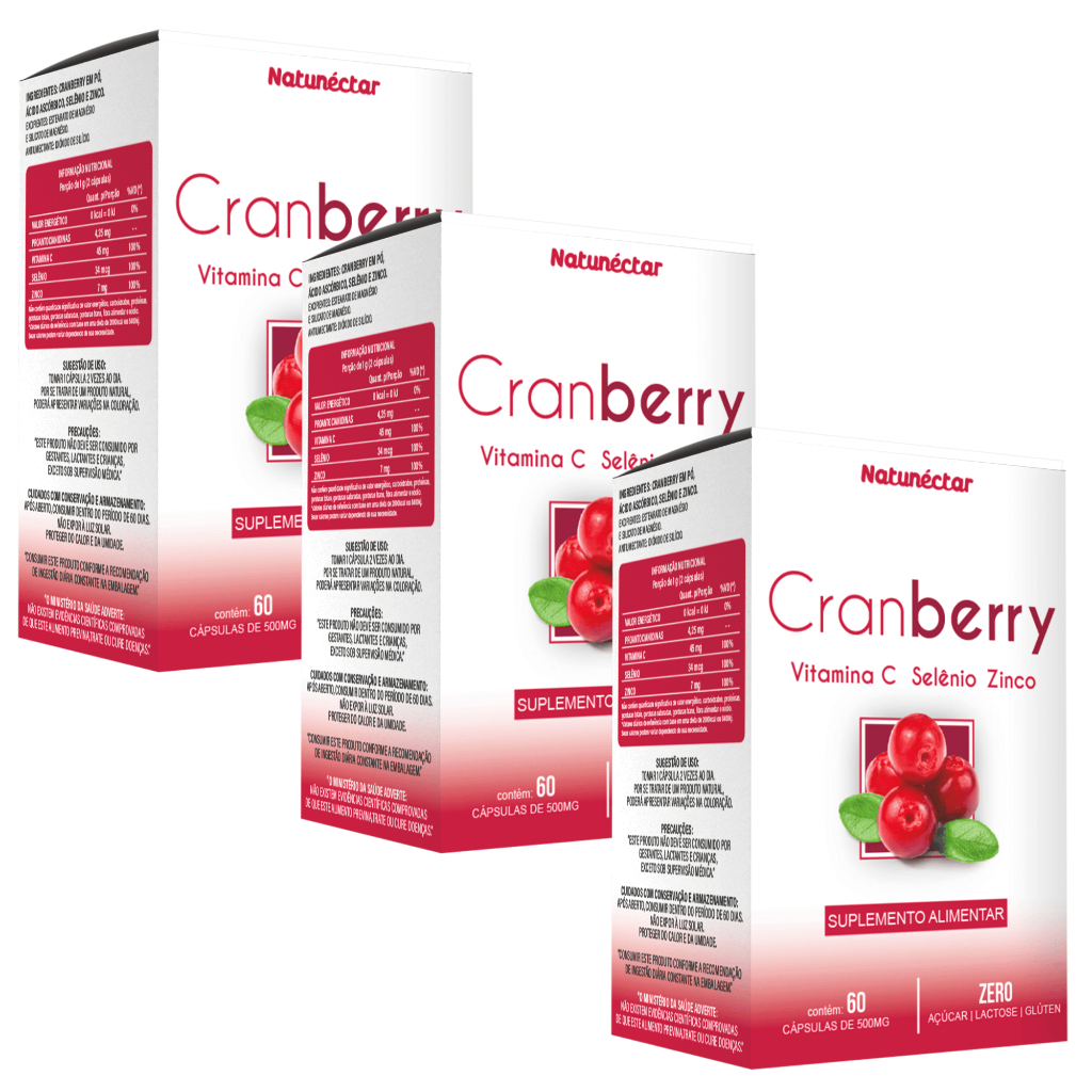 Kit Combo 03 UND Cranberry 500mg - 180 Cápsulas - Natunéctar | Shopee ...