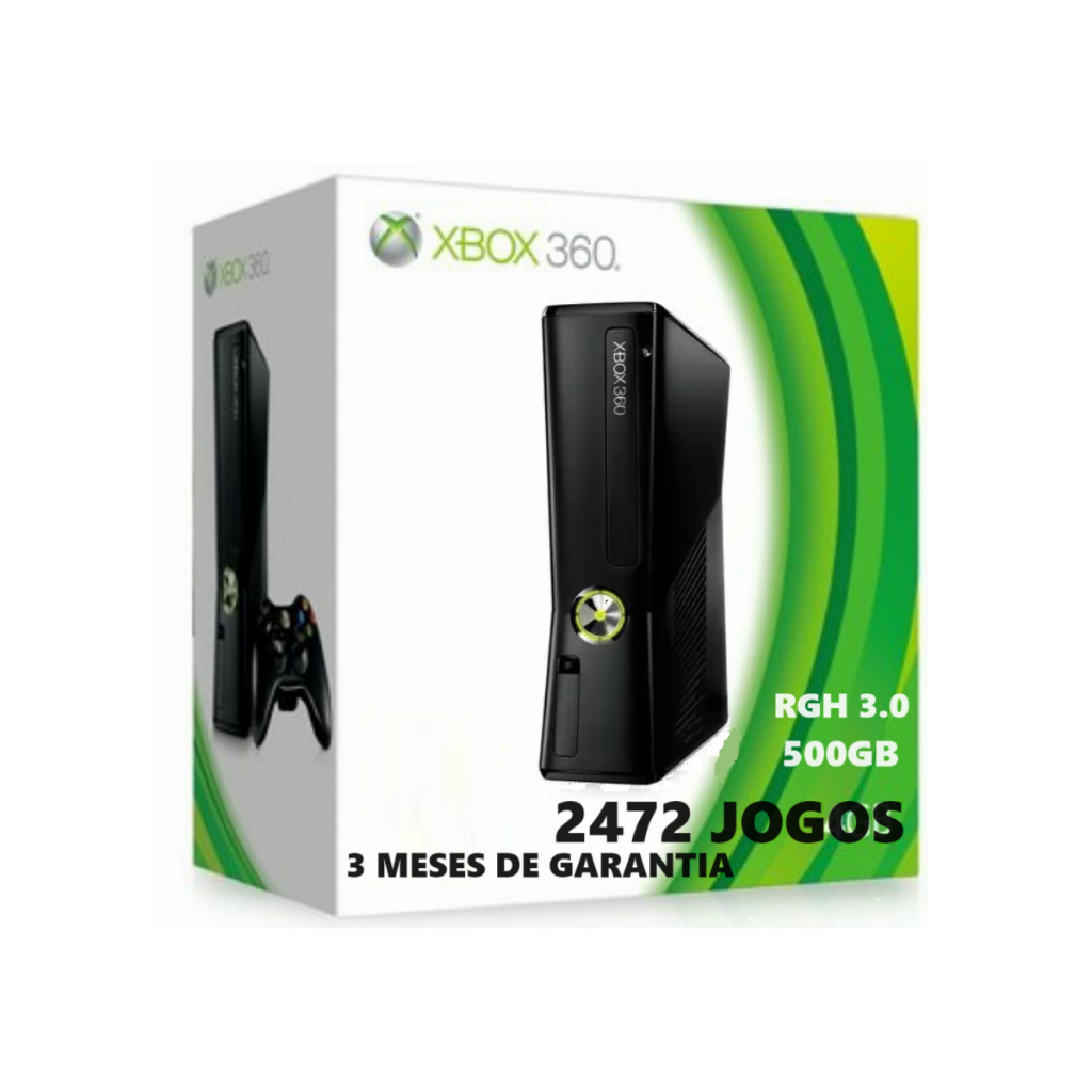 Console Xbox 360 RGH 3.0 500GB 2472 Jogos Slim e Super Slim + 1 ...